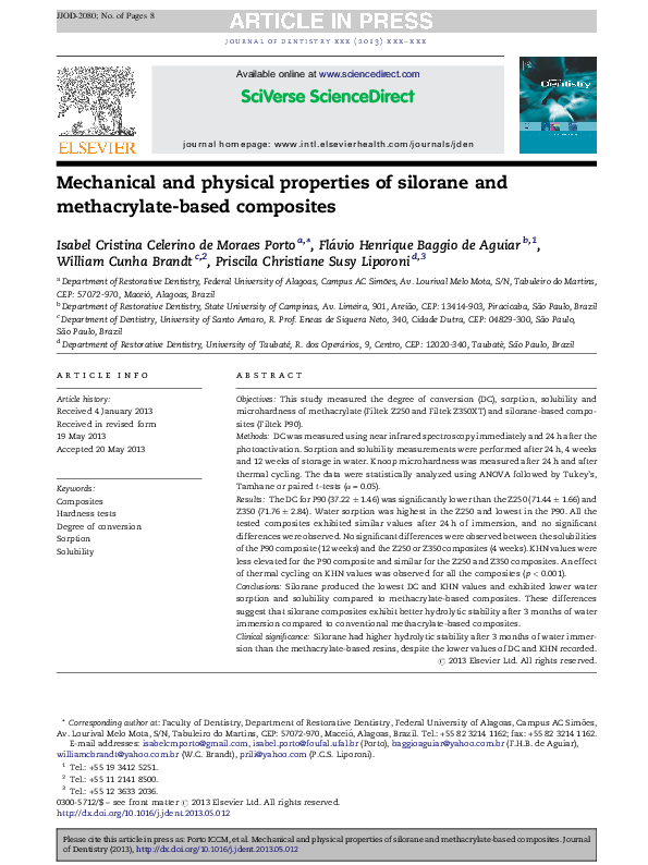 (PDF) Mechanical and physical properties of silorane and methacrylate ...