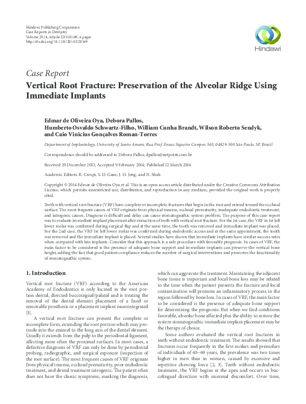 (PDF) Vertical Root Fracture: Preservation of the Alveolar Ridge Using ...