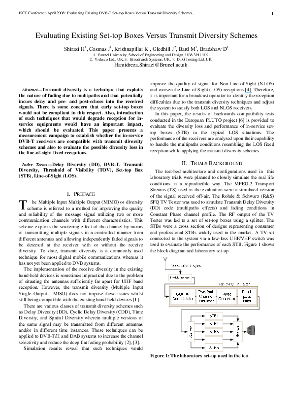 Pdf Evaluating Existing Set Top Boxes Versus Transmit Diversity Schemes
