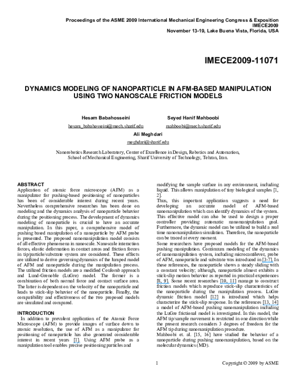 (PDF) Dynamics Modeling of Nanoparticle in AFM-Based Manipulation Using Two Nanoscale Friction ...