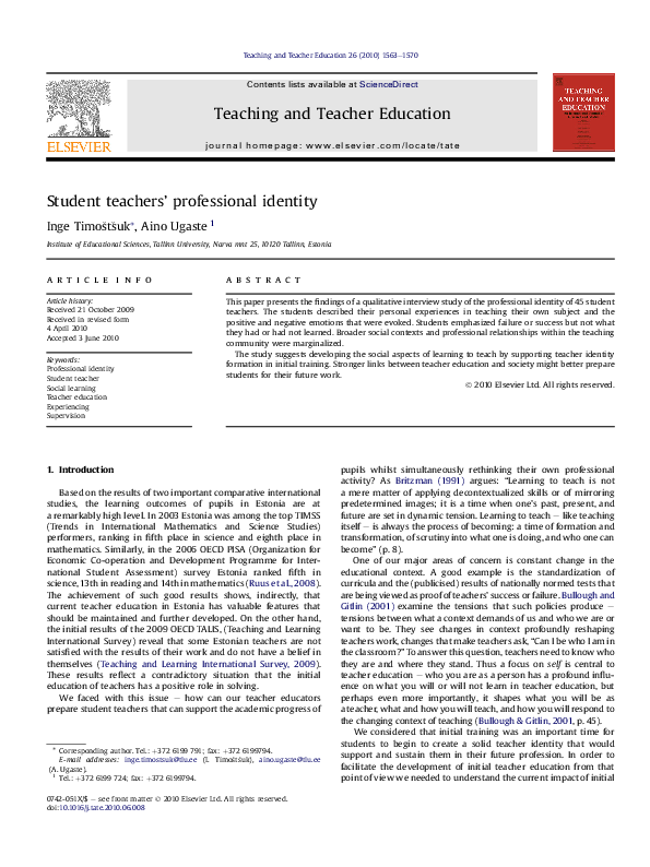 (PDF) Student teachers’ professional identity