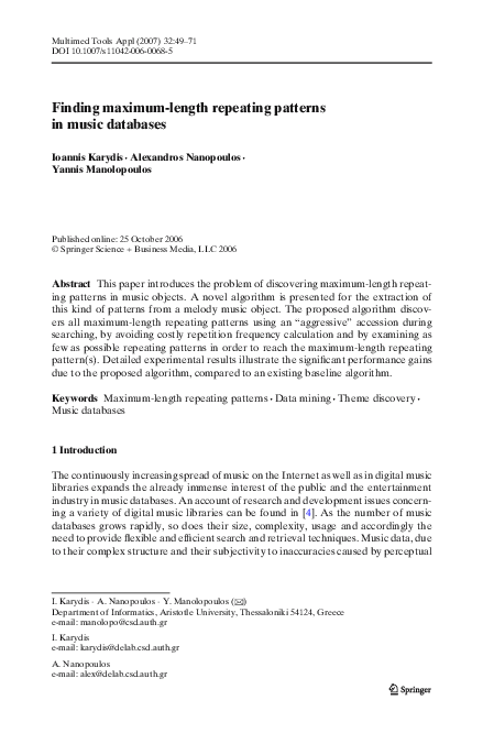 Pdf Finding Maximum Length Repeating Patterns In Music Databases Ioannis Karydis 6418