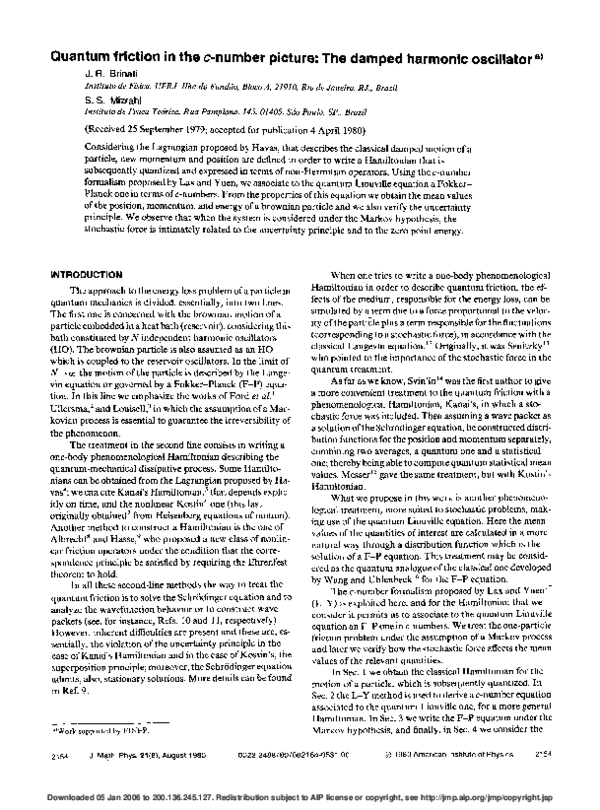 Quantum friction in the c-number picture: The damped harmonic oscillator