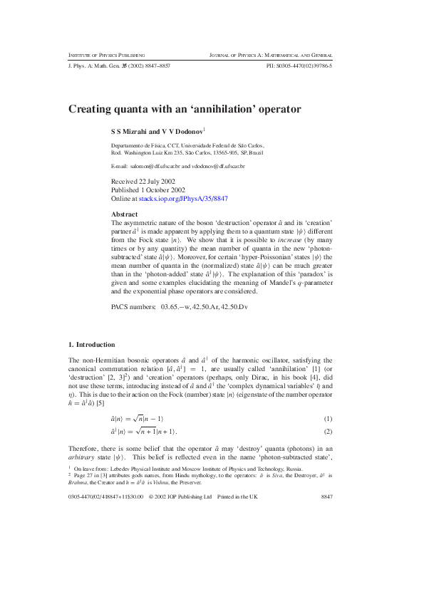 (PDF) Creating quanta with an annihilation operator