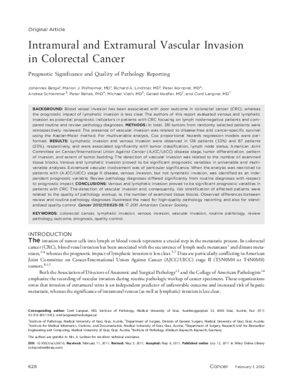 (PDF) Intramural and extramural vascular invasion in colorectal cancer