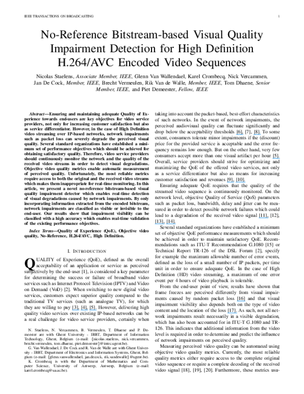 (PDF) No-Reference Bitstream-Based Visual Quality Impairment Detection for High Definition H.264 ...