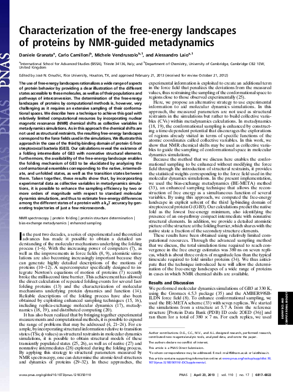 (PDF) Characterization of the free-energy landscapes of proteins by NMR-guided metadynamics