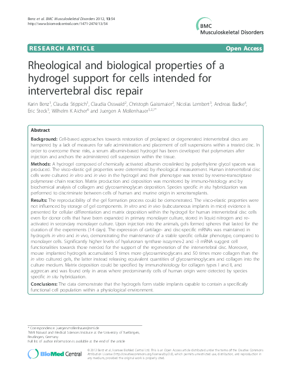 (PDF) Rheological and biological properties of a hydrogel support for cells intended for ...