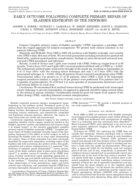 (PDF) Early Outcome Following Complete Primary Repair of Bladder ...