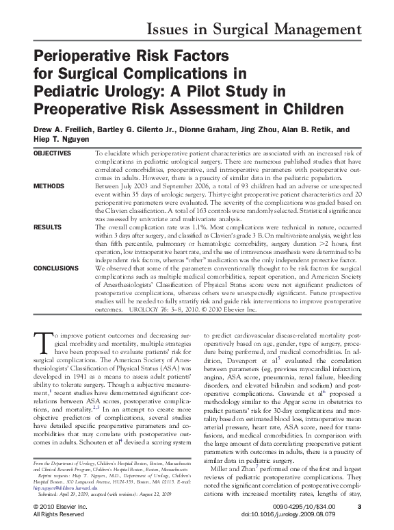 Perioperative risk factors for surgical complications in pediatric ...