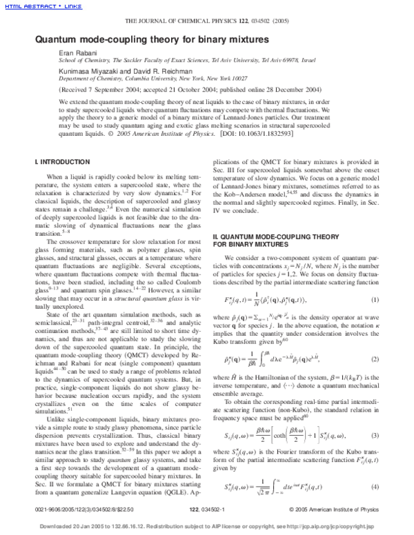 (PDF) Quantum mode-coupling theory for binary mixtures