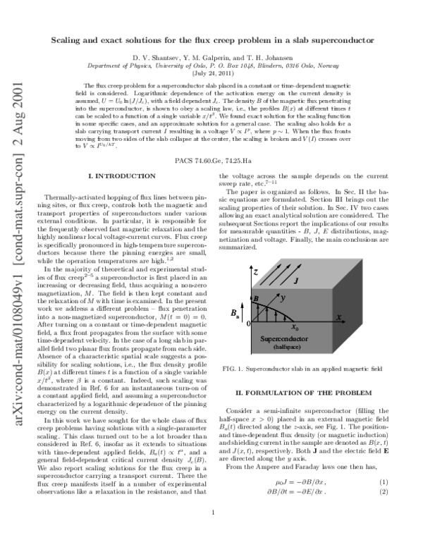 (PDF) Scaling and exact solutions for the flux creep problem in a slab ...
