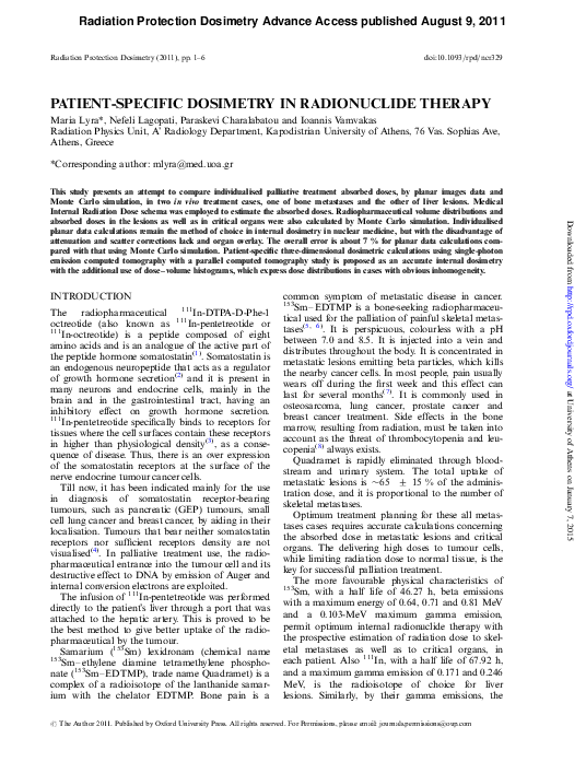 (PDF) Patient-specific dosimetry in radionuclide therapy