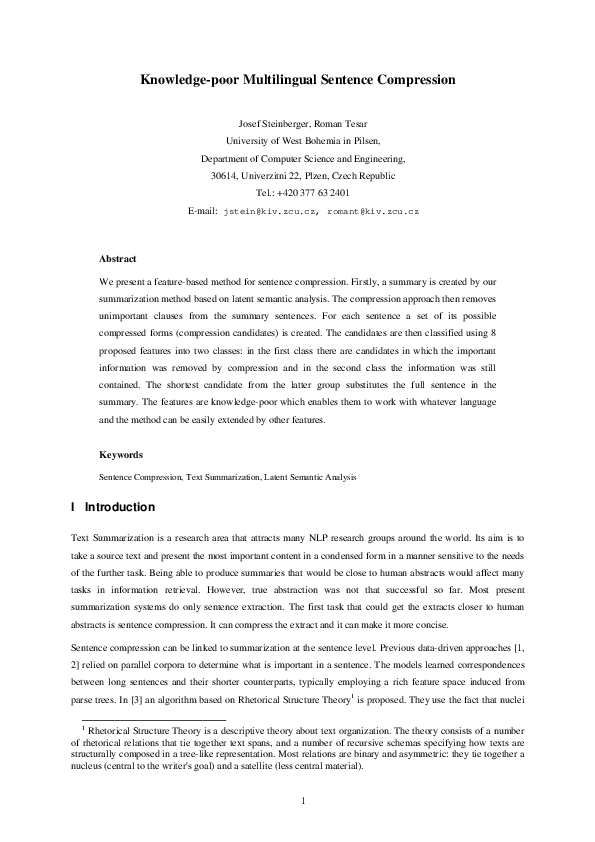 (PDF) Knowledge-poor Multilingual Sentence Compression