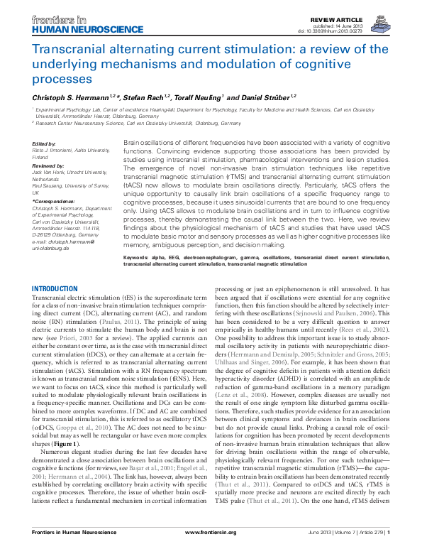 (PDF) Transcranial alternating current stimulation (tACS) modulates ...