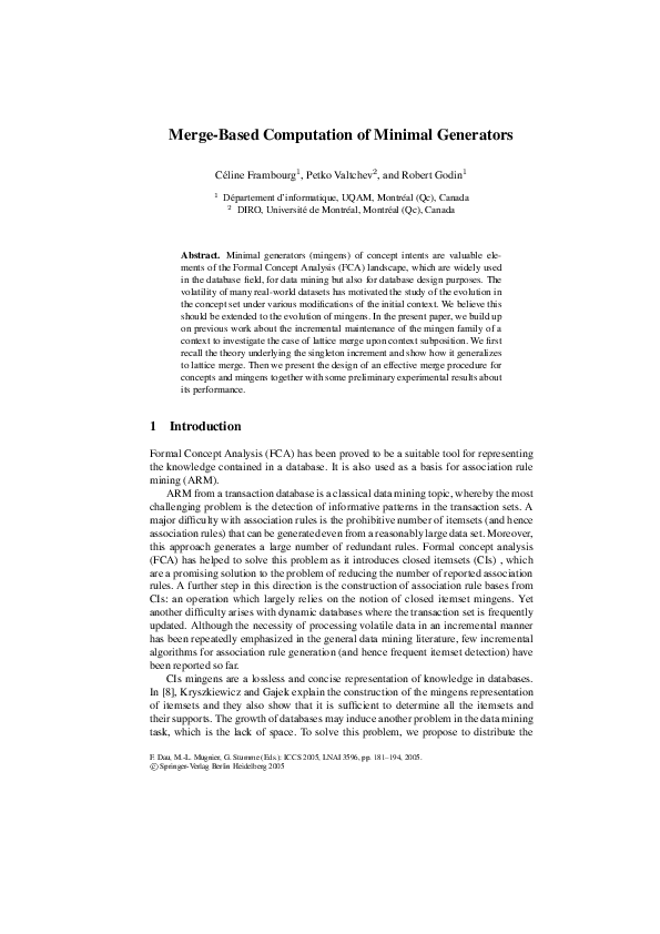 Pdf Merge Based Computation Of Minimal Generators