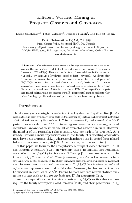 Pdf Efficient Vertical Mining Of Frequent Closures And Generators