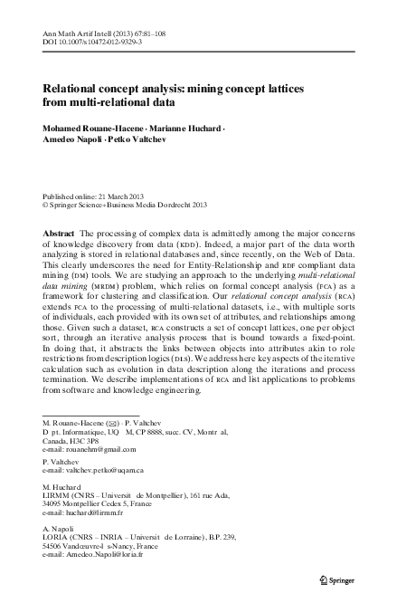(PDF) Relational concept analysis: mining concept lattices from multi-relational data