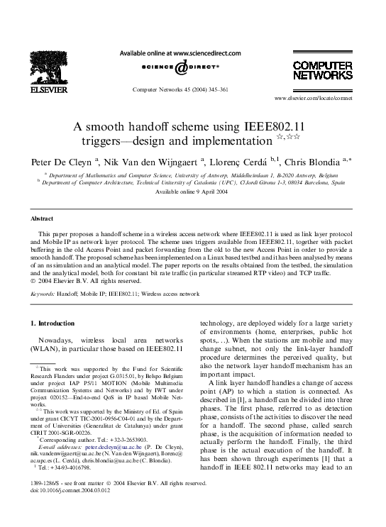 (PDF) A smooth handoff scheme using IEEE802.11 triggers??design and ...