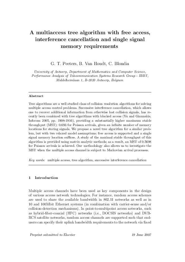 (PDF) A multiaccess tree algorithm with free access, interference cancellation and single signal ...