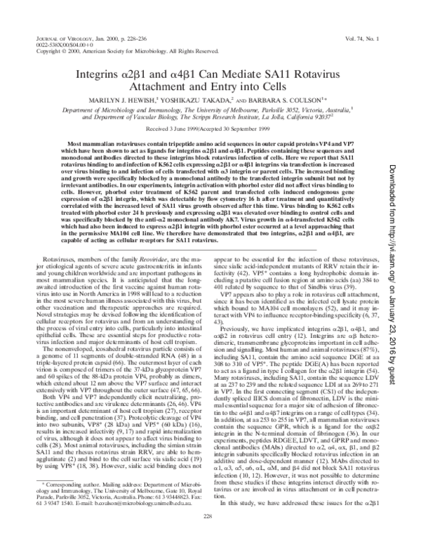 (PDF) Integrins a2b1 and a4b1 Can Mediate SA11 Rotavirus Attachment and ...
