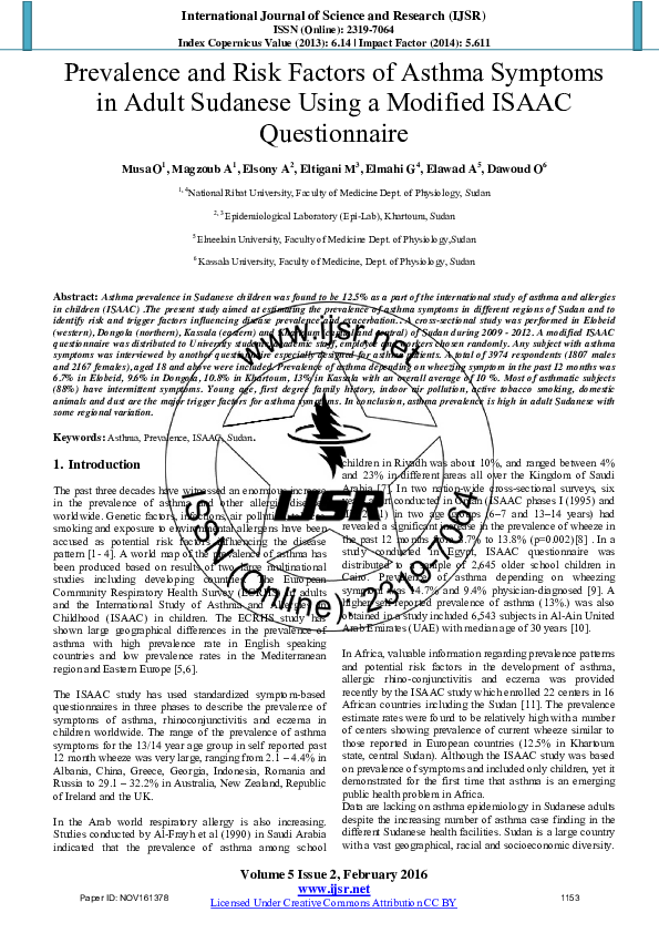 (PDF) Prevalence and Risk Factors of Asthma Symptoms in Adult Sudanese ...