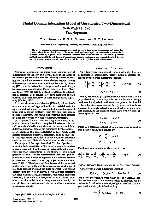 (PDF) Nodal domain integration model of unsaturated two-dimensional soil-water flow: Development