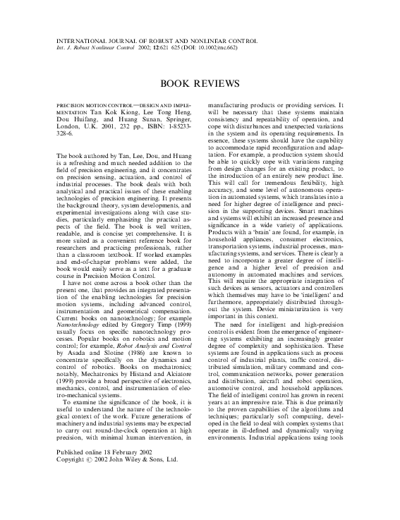 (PDF) Precision Motion Control?Design and Implementation Tan Kok Kiong ...