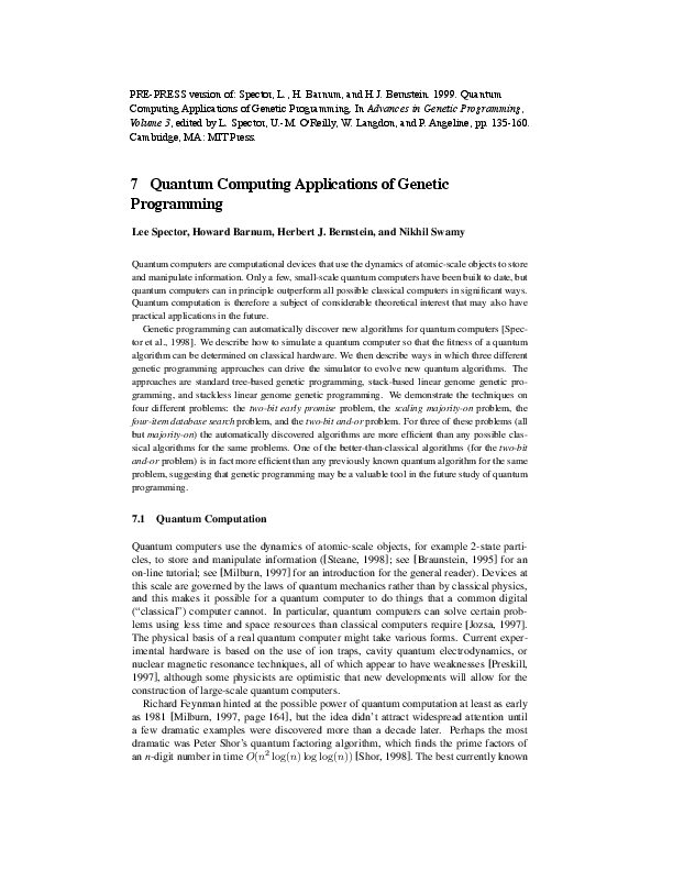 Pdf 7 Quantum Computing Applications Of Genetic Programming
