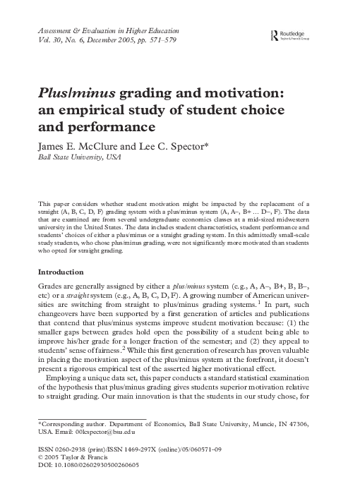 (PDF) Plus/minus grading and motivation: an empirical study of student ...