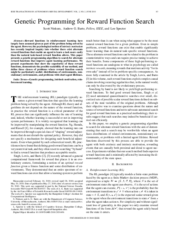 (PDF) Genetic programming for reward function search