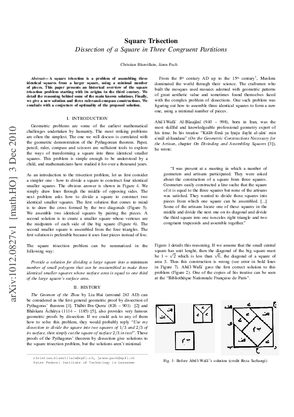 (PDF) Square Trisection". Dissection of a Square in Three Congruent ...