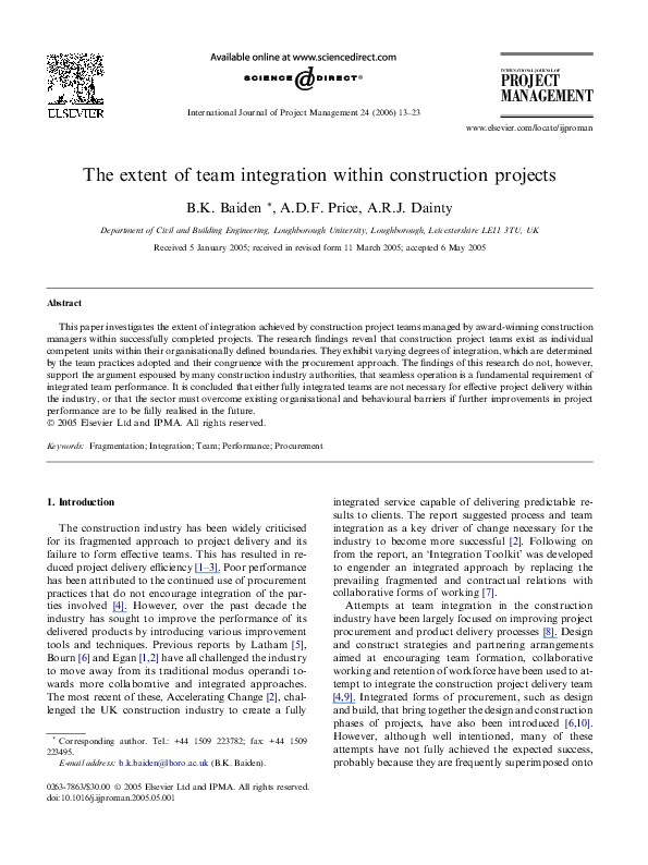 (PDF) The extent of team integration within construction projects