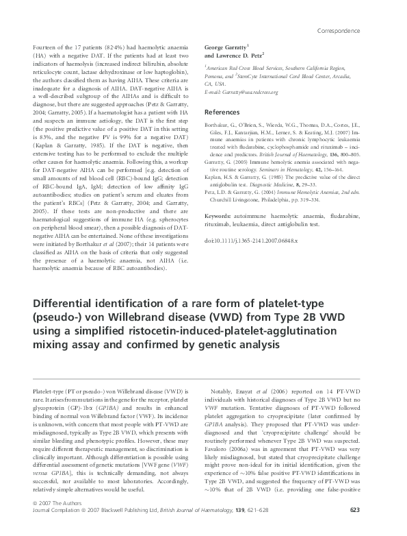 (PDF) Differential identification of a rare form of platelet-type ...
