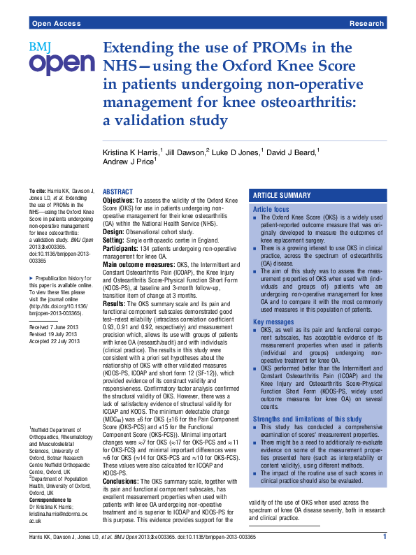 (PDF) Extending the use of PROMs in the NHS--using the Oxford Knee ...