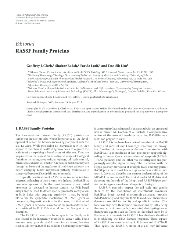 (PDF) RASSF Family Proteins
