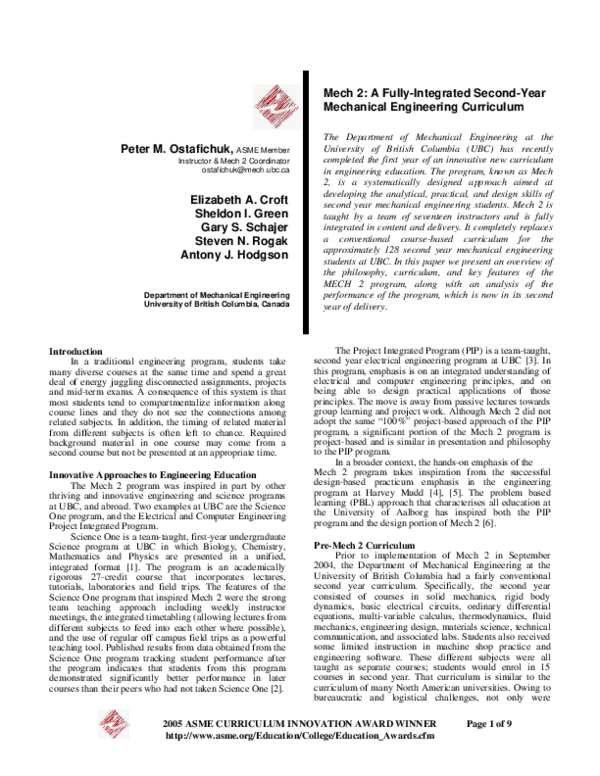 (PDF) Mech 2: A Fully-Integrated Second-Year Mechanical Engineering ...