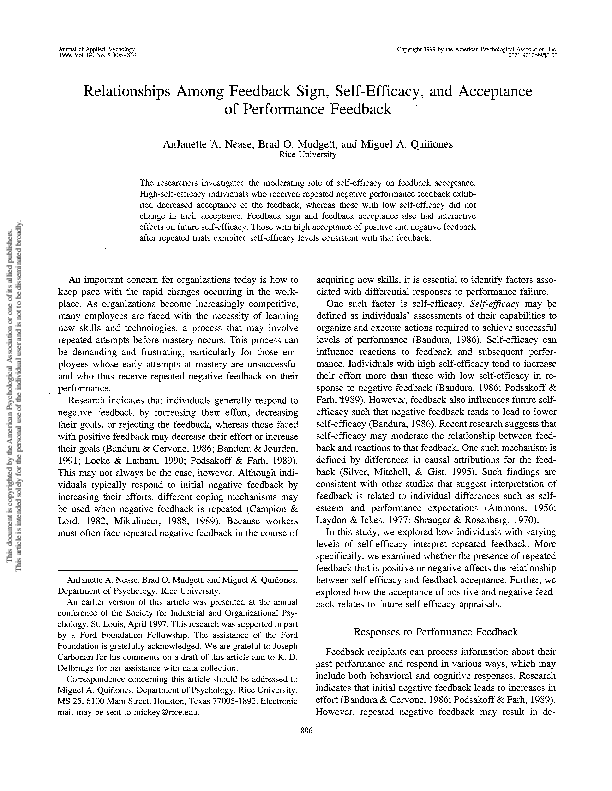 (PDF) Relationships Among Feedback Sign, Self-Efficacy, and Acceptance ...