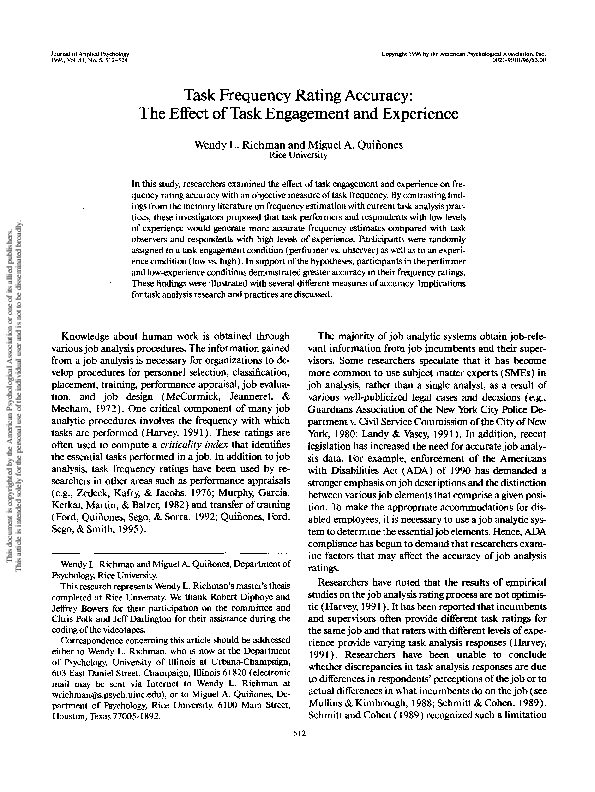 (PDF) Task Frequency Rating Accuracy: The Effect of Task Engagement and ...