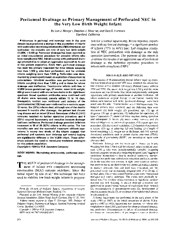 (PDF) Peritoneal drainage as primary management of perforated NEC in ...