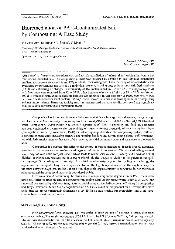 (PDF) Bioremediation of PAH-contaminated soil by composting: A case study