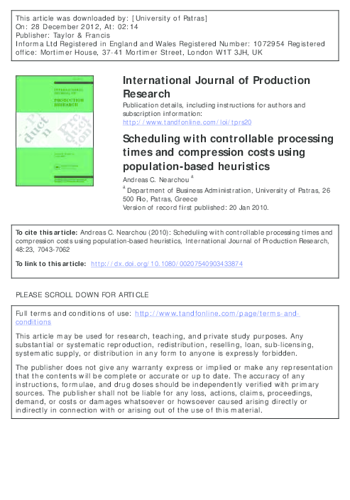 Pdf Scheduling With Controllable Processing Times And Compression Costs Using Population Based