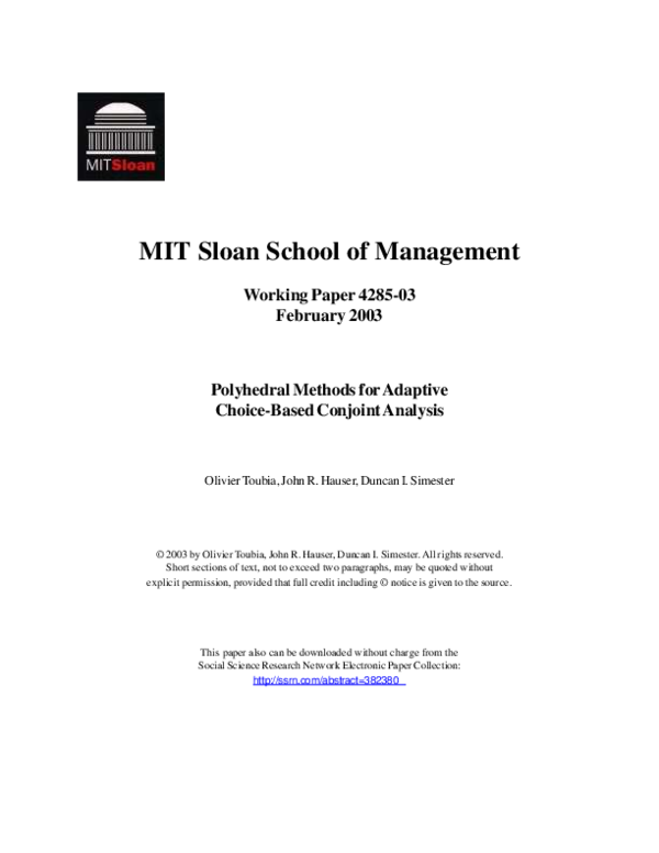 Pdf Polyhedral Methods For Adaptive Choice Based Conjoint Analysis