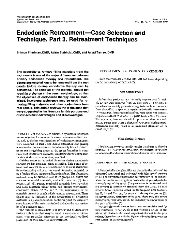 (PDF) Endodontic retreatment—Case selection and technique. Part 3 ...