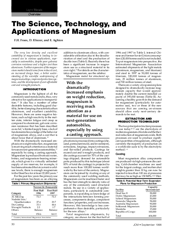 (PDF) The science, technology, and applications of magnesium