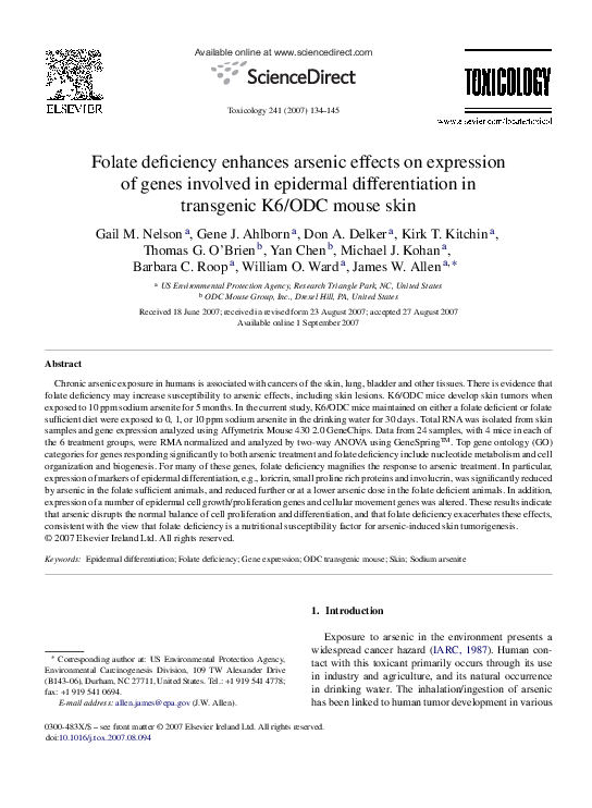 (PDF) Folate deficiency enhances arsenic effects on expression of genes ...