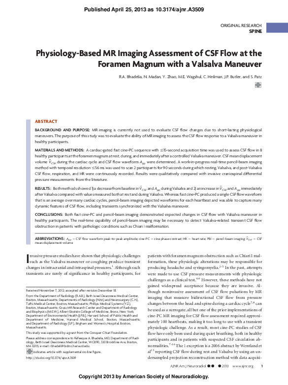 (PDF) Physiology-Based MR Imaging Assessment of CSF Flow at the Foramen ...