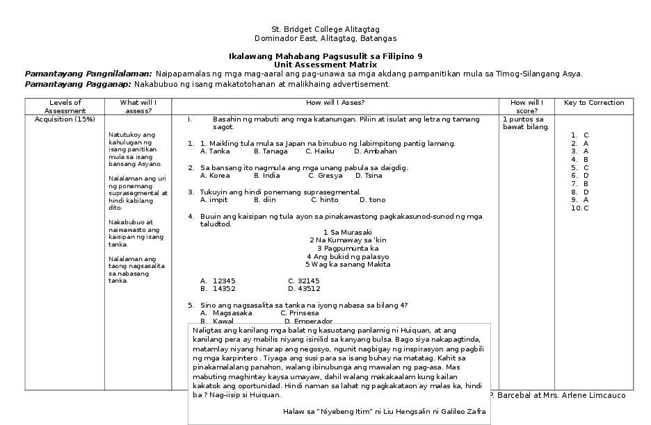 (DOC) Second Quarter for Filipino 9