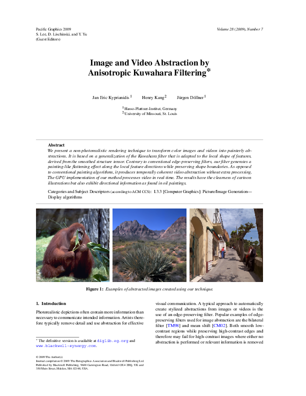 (PDF) Image and Video Abstraction by Anisotropic Kuwahara Filtering