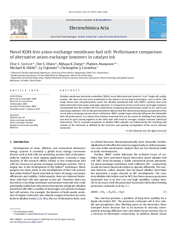 (PDF) Novel KOH-free anion-exchange membrane fuel cell: Performance ... (PDF) Novel KOH-free anion-exchange membrane fuel cell: Performance ...